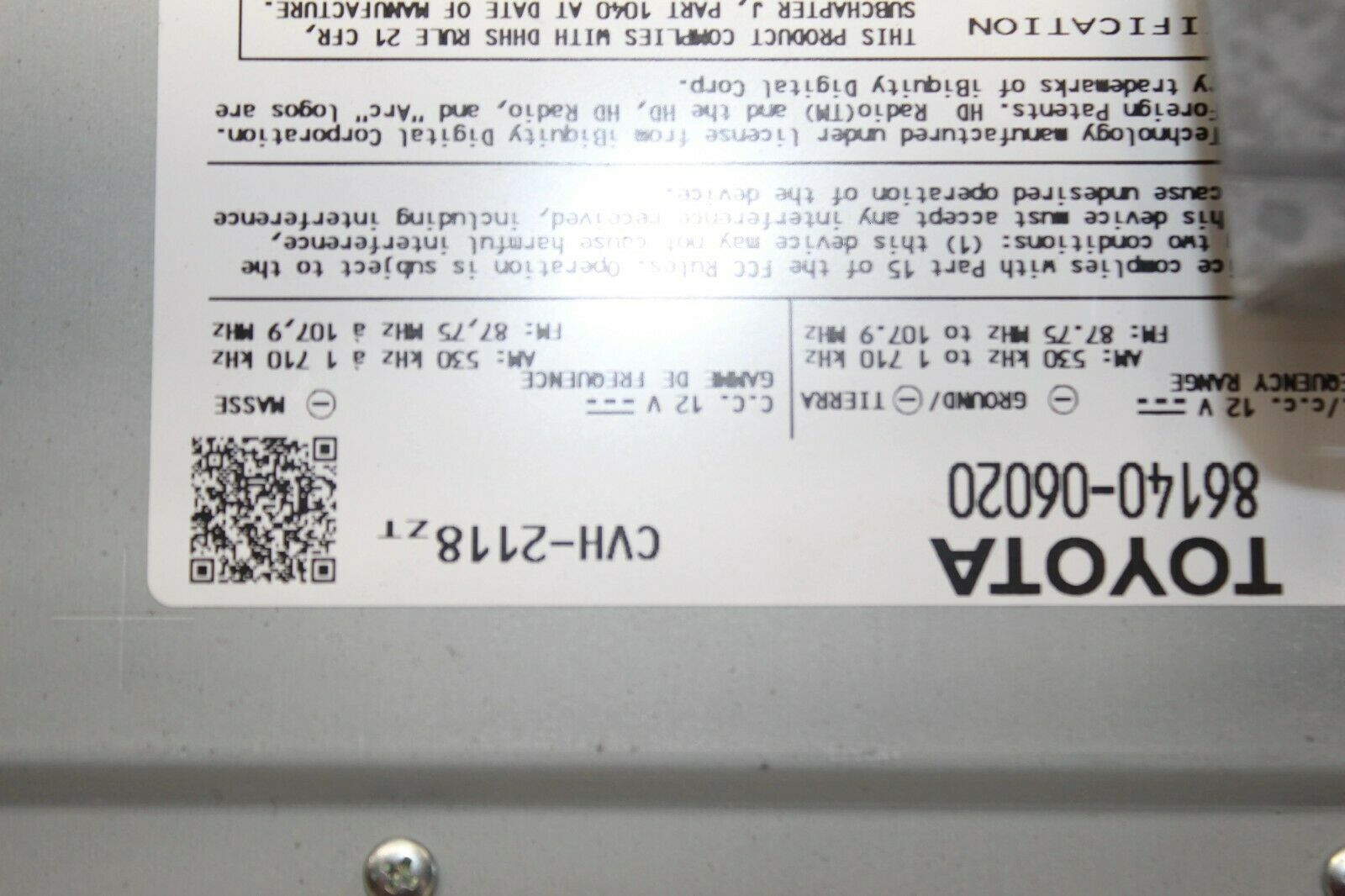 2012-2013 Toyota Camry P10067 Touch Screen Navi Radio Cd Player 86140-