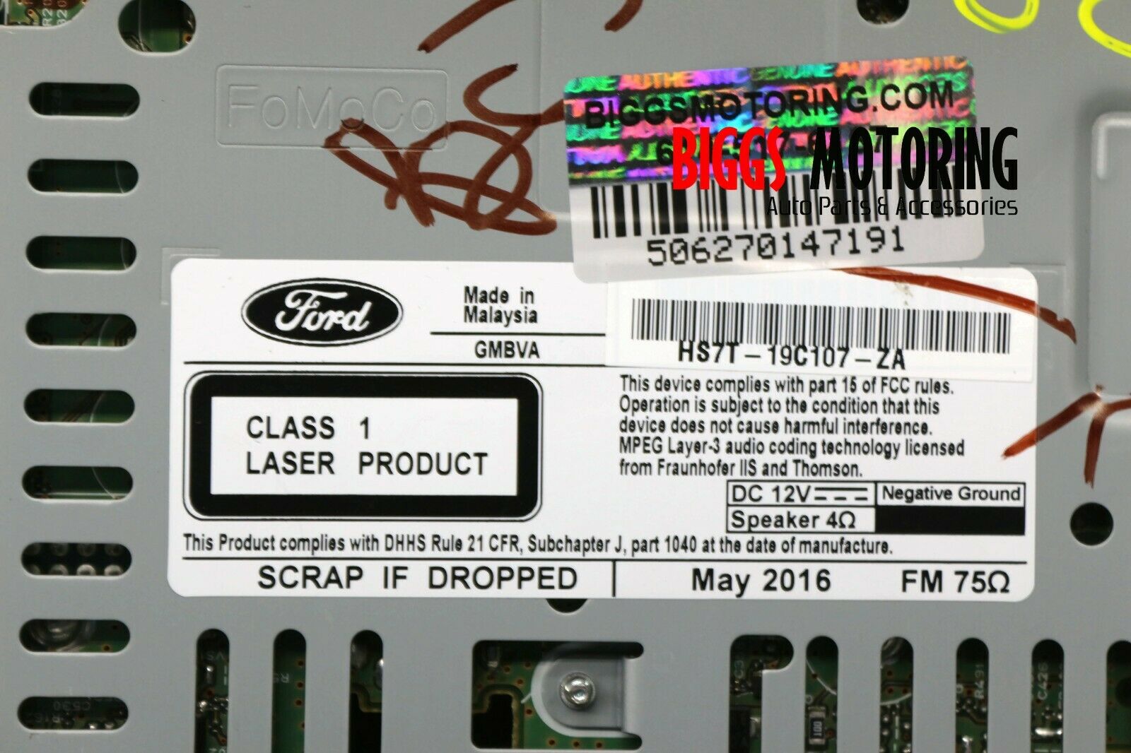 2016-2018 Ford Fusion APIM Display CarPLay Radio Panel Cd Player HS7T-